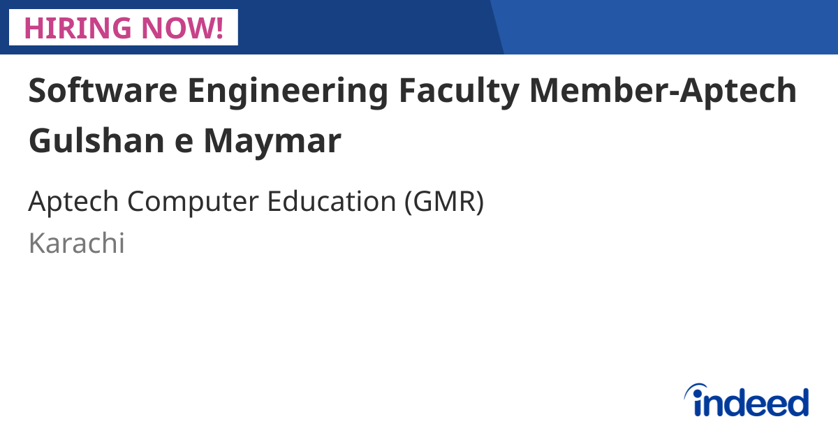 Software Engineering Faculty Member-Aptech Gulshan e Maymar - Karachi ...