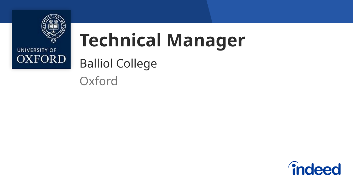 Technical Manager - Oxford OX1 3BJ - Indeed.com