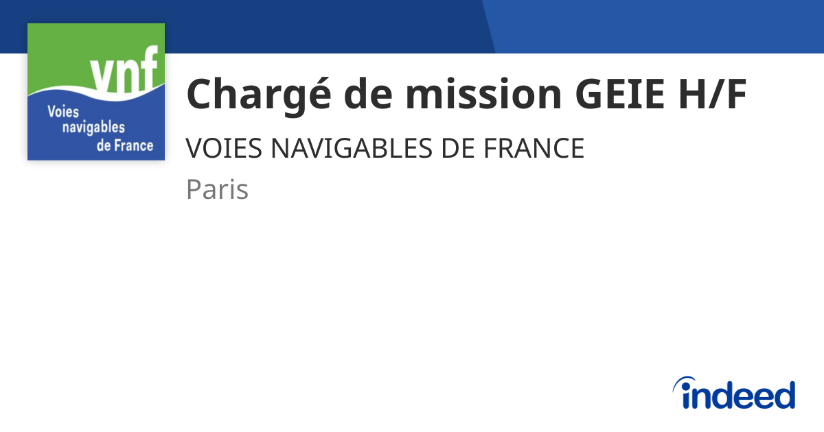 Chargé de mission GEIE H/F - 75010 Paris - Indeed.com