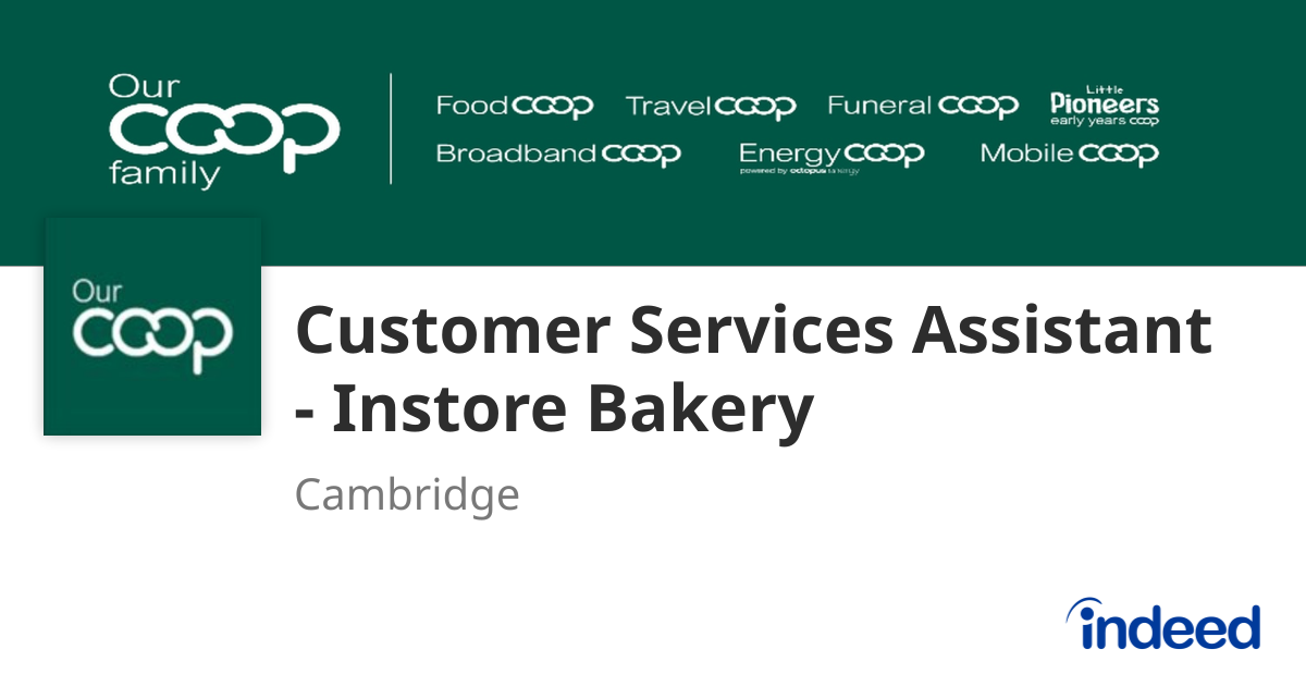Customer Services Assistant - Instore Bakery - Cambridge CB22 3BG ...