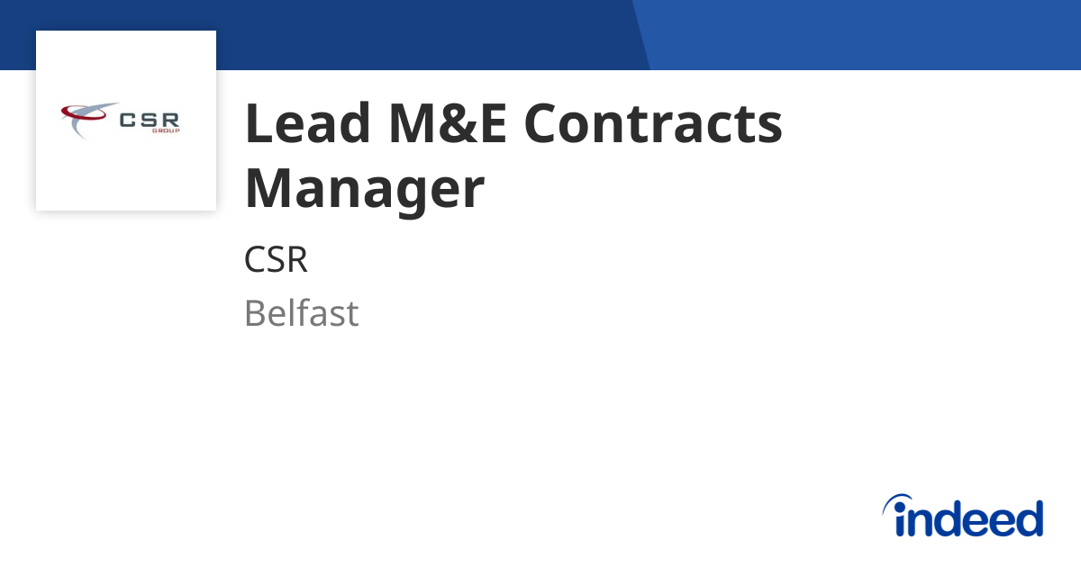 Lead M&E Contracts Manager - Belfast BT2 7DB - Indeed.com