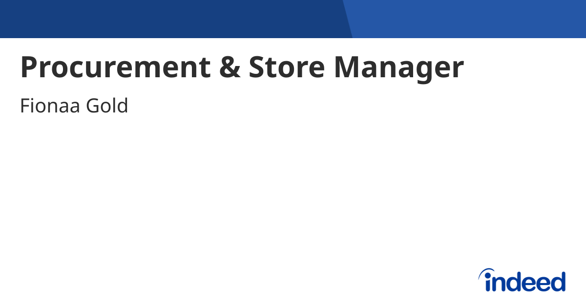 Procurement & Store Manager - Bhandup, Mumbai, Maharashtra - Indeed.com