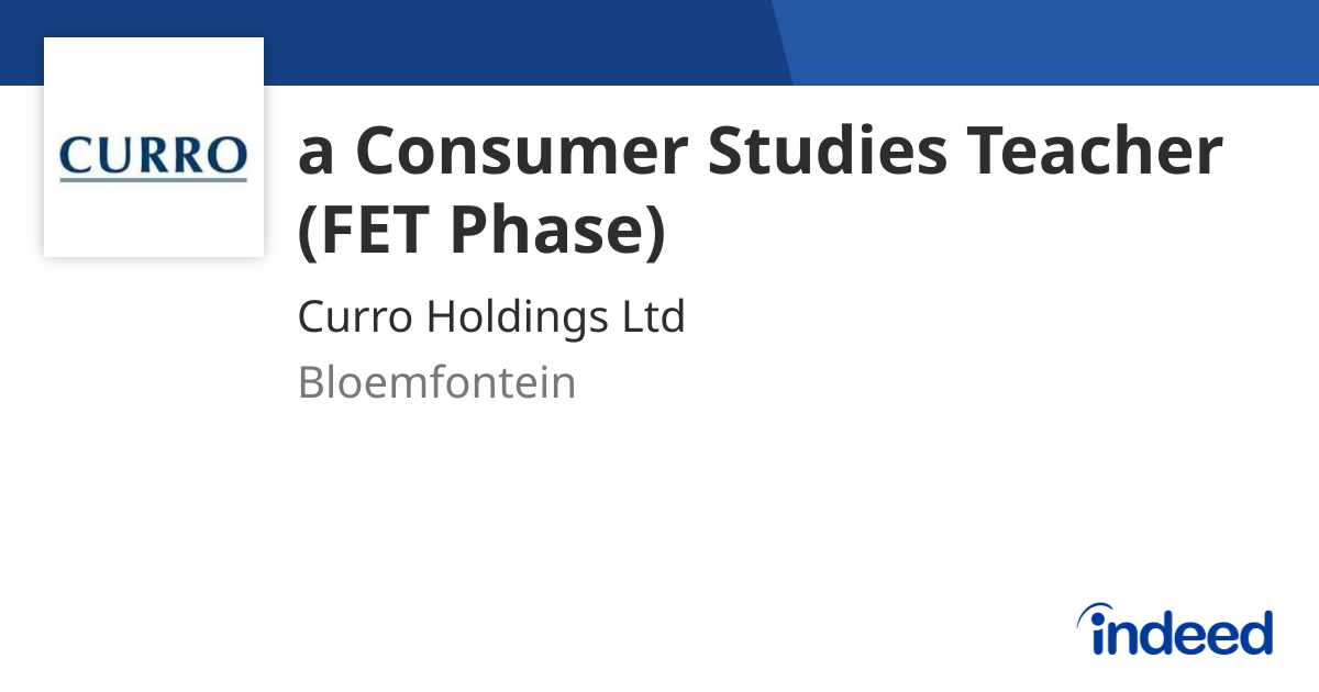 a Consumer Studies Teacher (FET Phase) - Bloemfontein, Free State ...