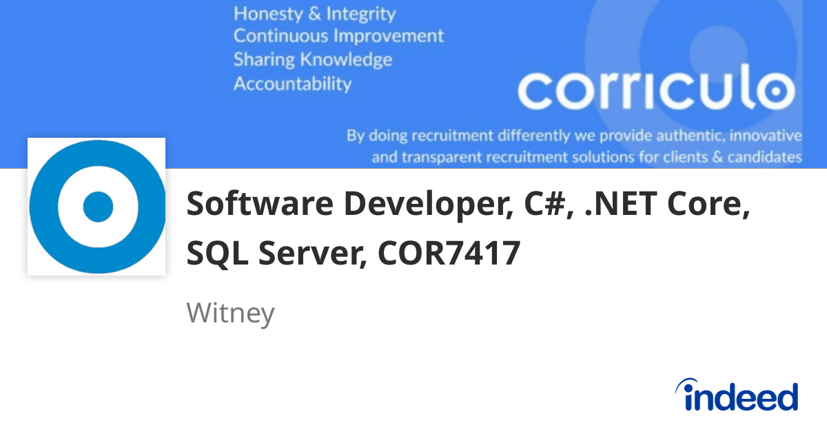 Software Developer, C#, .NET Core, SQL Server, COR7417 - Witney - Indeed.com