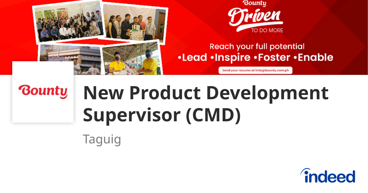 New Product Development Supervisor (CMD) - Taguig - Indeed.com
