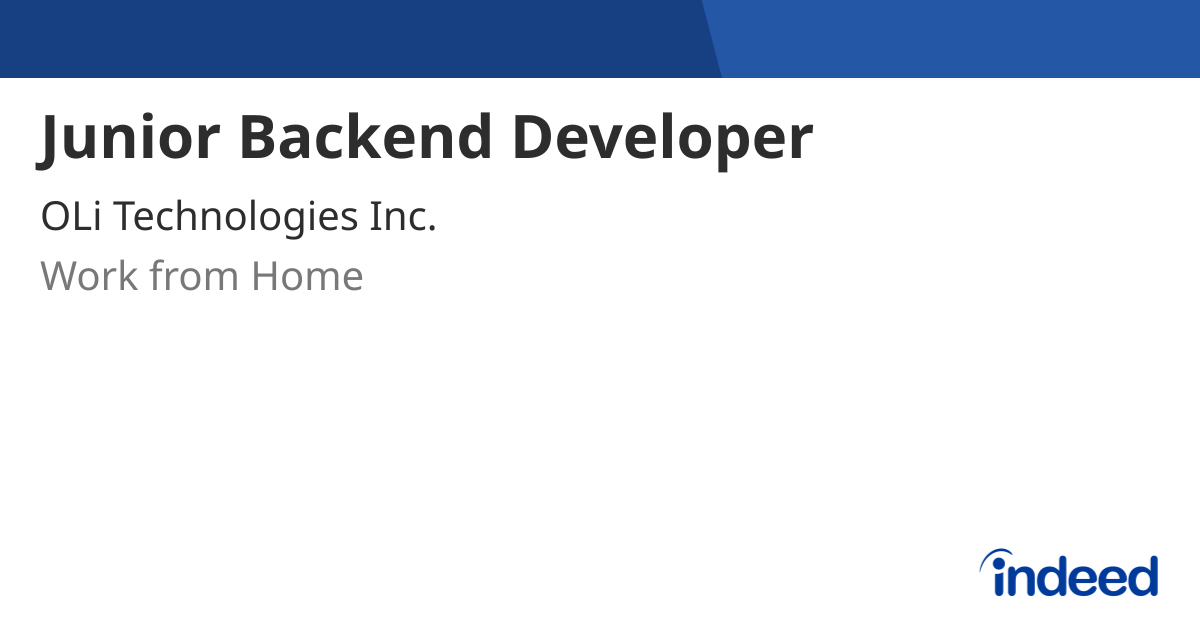 Junior Backend Developer - Work from Home - Indeed.com