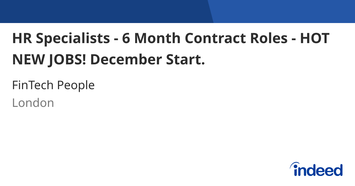 HR Specialists - 6 Month Contract Roles - HOT NEW JOBS! December Start ...
