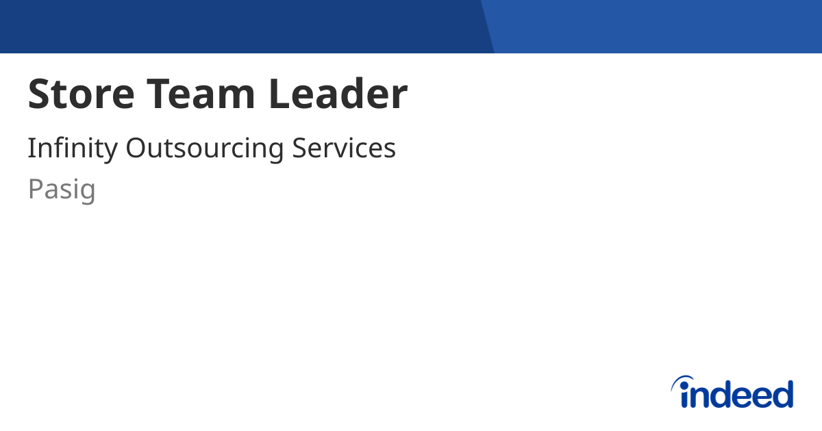 Store Team Leader - Pasig - Indeed.com
