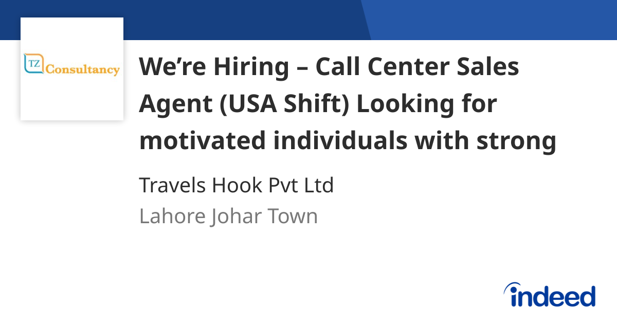 We’re Hiring – Call Center Sales Agent (USA Shift) Looking for motivated individuals with strong ...