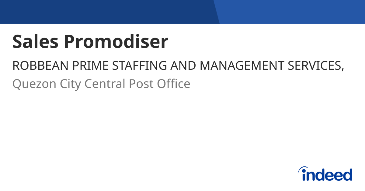 Sales Promodiser - Quezon City Central Post Office 1173 P00 - Indeed.com