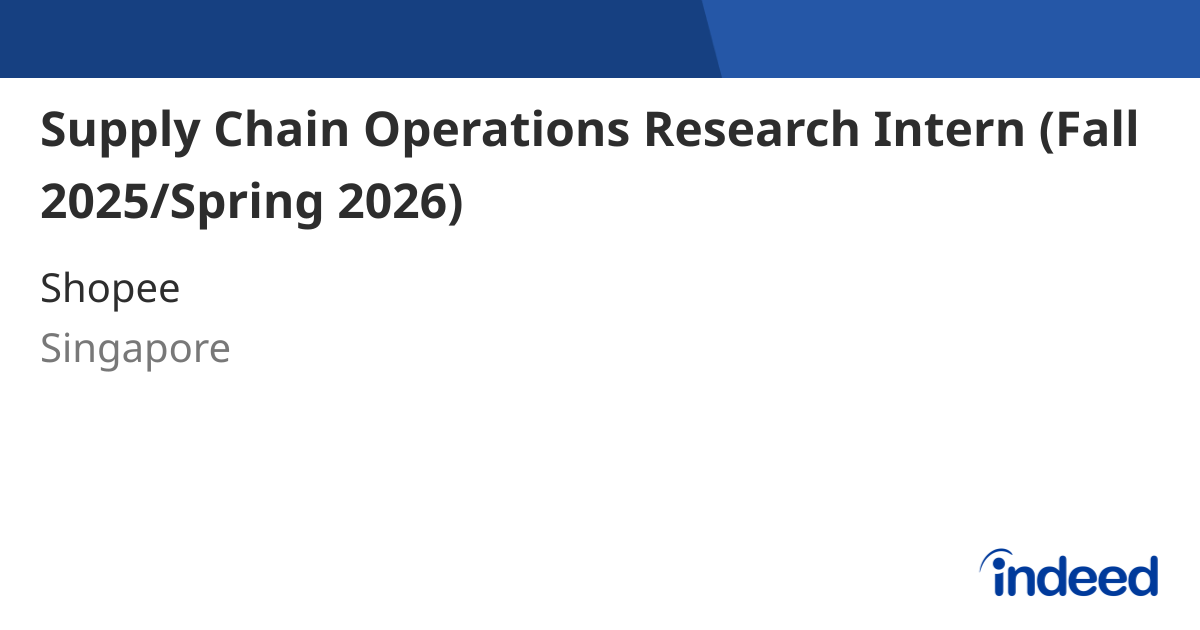 Supply Chain Operations Research Intern (Fall 2025/Spring 2026 ...