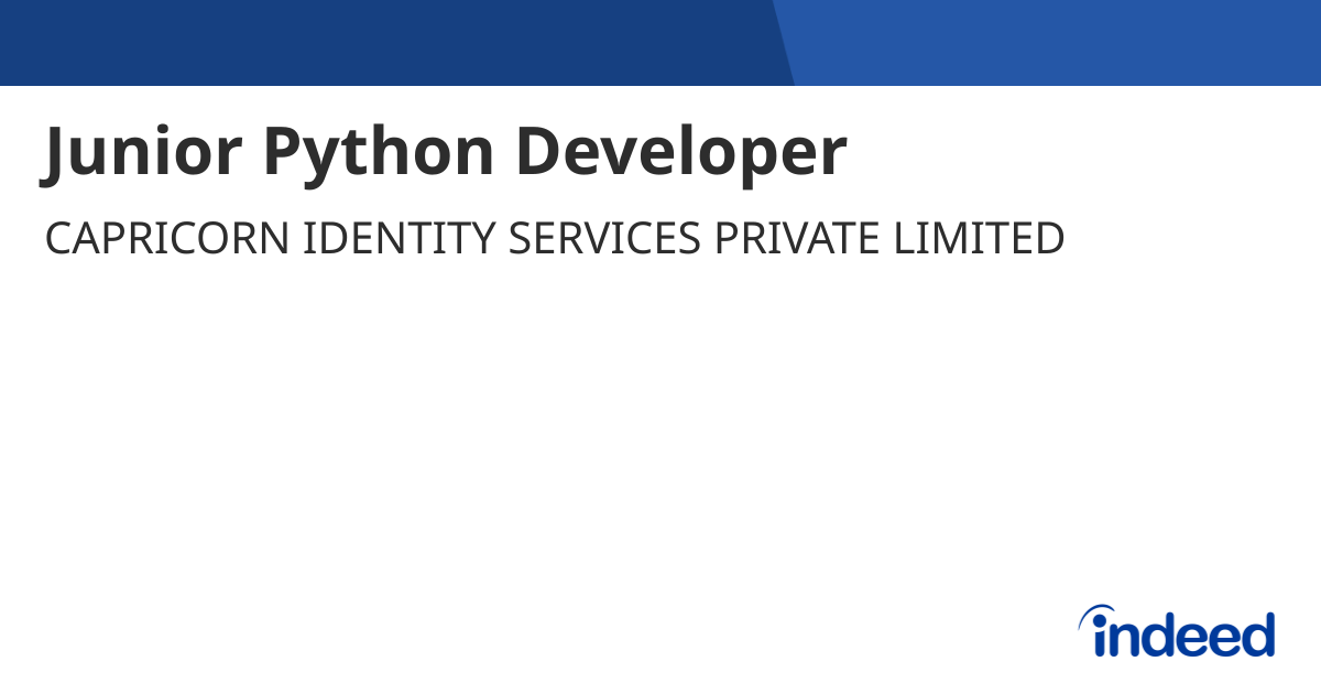 Junior Python Developer - Nirman Vihar, Delhi, Delhi - Indeed.com