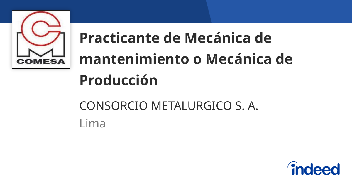 Practicante de Mecánica de mantenimiento o Mecánica de Producción ...