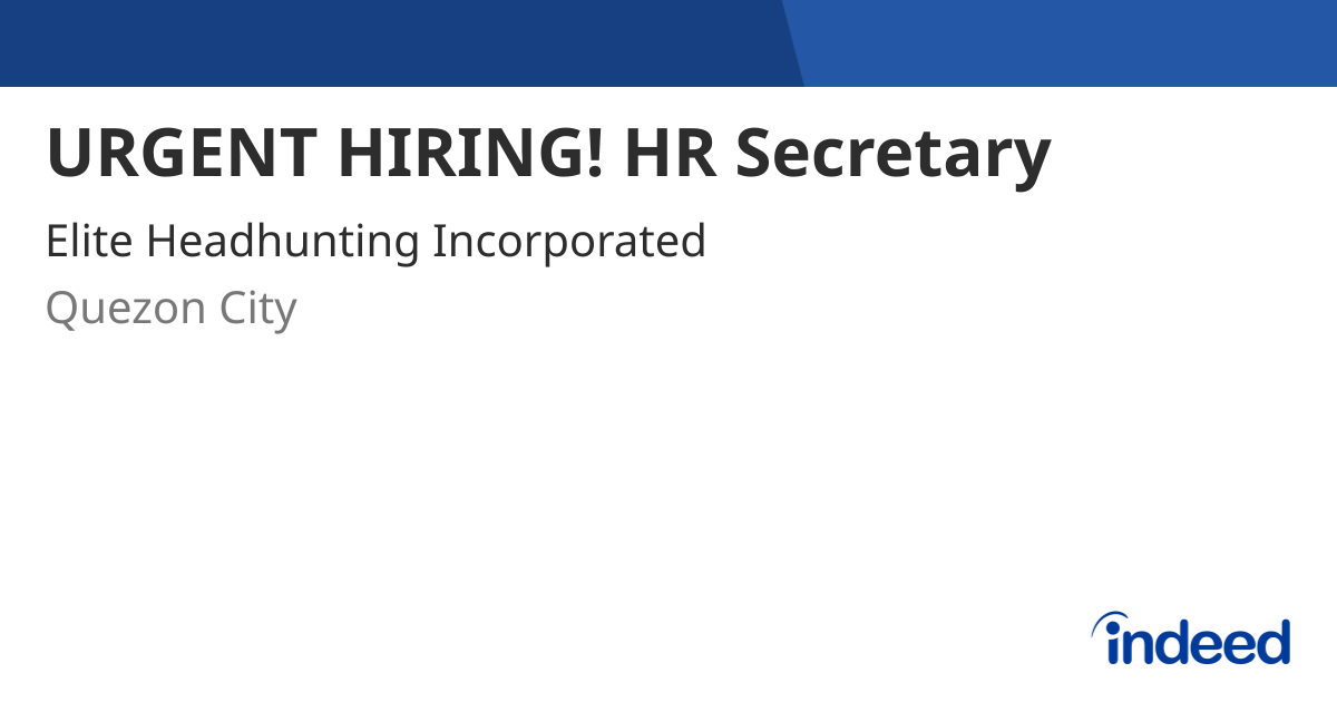 URGENT HIRING! HR Secretary - Quezon City - Indeed.com
