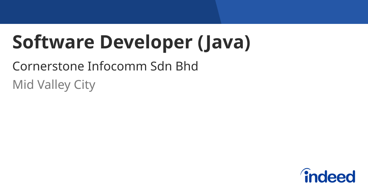 Software Developer (Java) - Mid Valley City - Indeed.com
