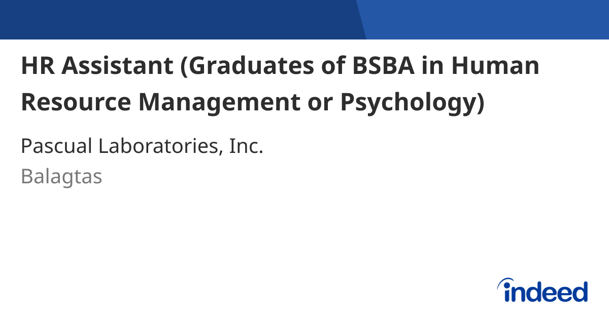 HR Assistant (Graduates of BSBA in Human Resource Management or ...