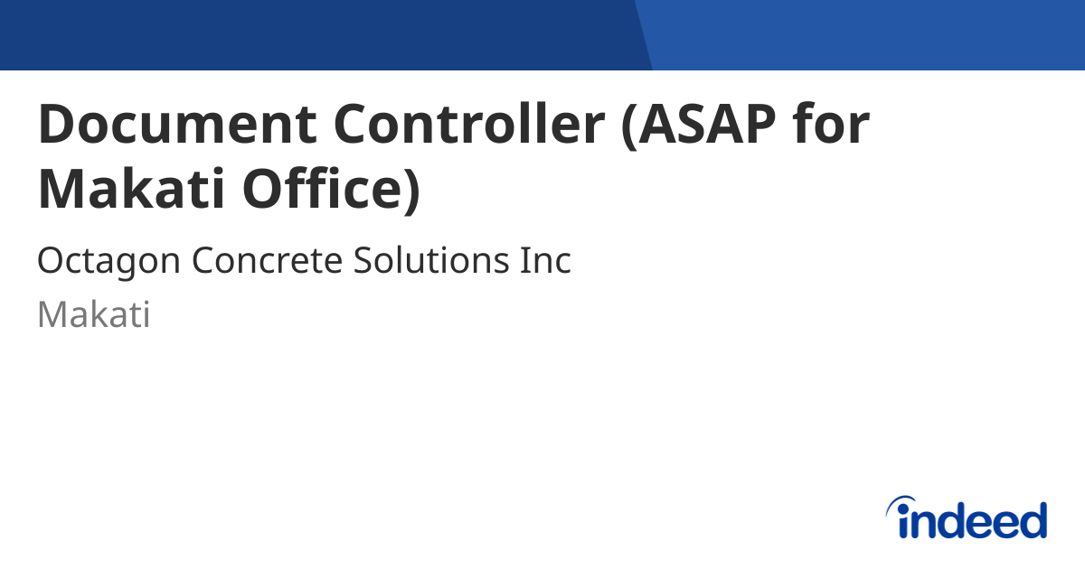 Document Controller (ASAP for Makati Office) - Makati - Indeed.com