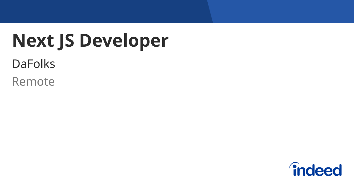 Next JS Developer - Remote - Indeed.com
