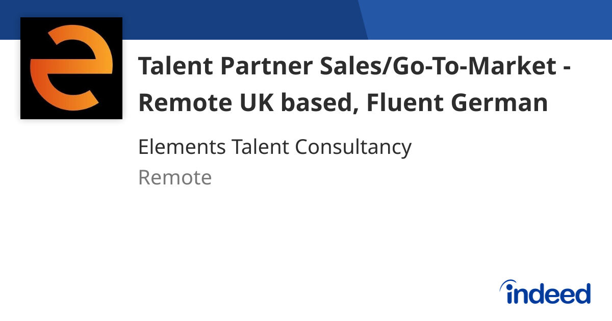 Talent Partner Sales/Go-To-Market - Remote UK based, Fluent German ...