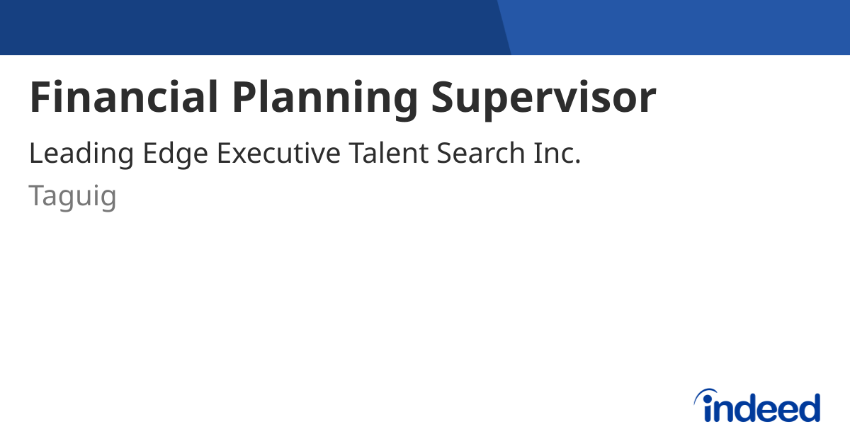 Financial Planning Supervisor - Taguig - Indeed.com