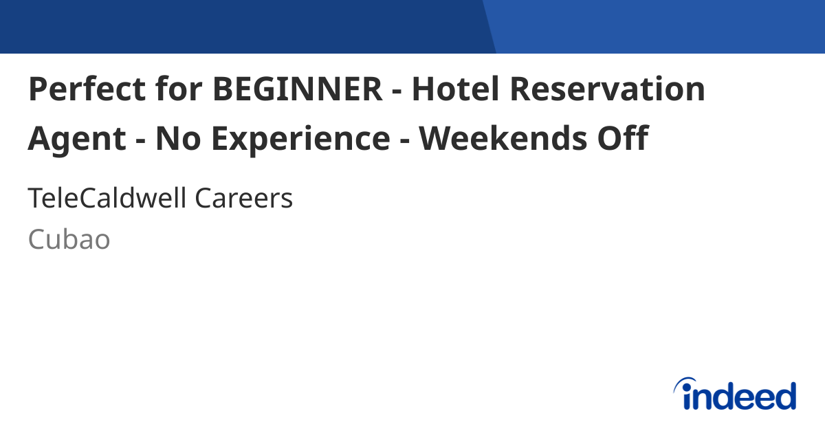 Perfect for BEGINNER - Hotel Reservation Agent - No Experience - Weekends Off - Cubao - Indeed.com