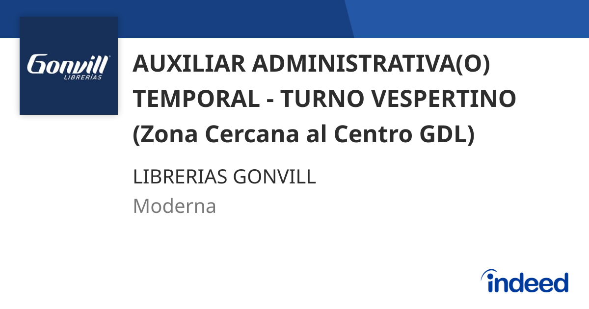 AUXILIAR ADMINISTRATIVA(O) TEMPORAL - TURNO VESPERTINO (Zona Cercana al Centro GDL) - 44190 ...
