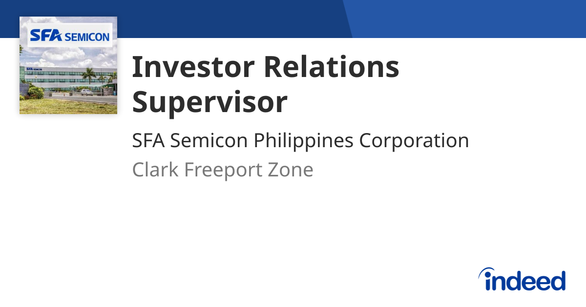 Investor Relations Supervisor - Clark Freeport Zone - Indeed.com