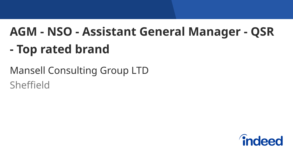 AGM - NSO - Assistant General Manager - QSR - Top rated brand ...