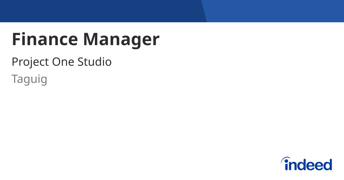 Finance Manager - Taguig - Indeed.com