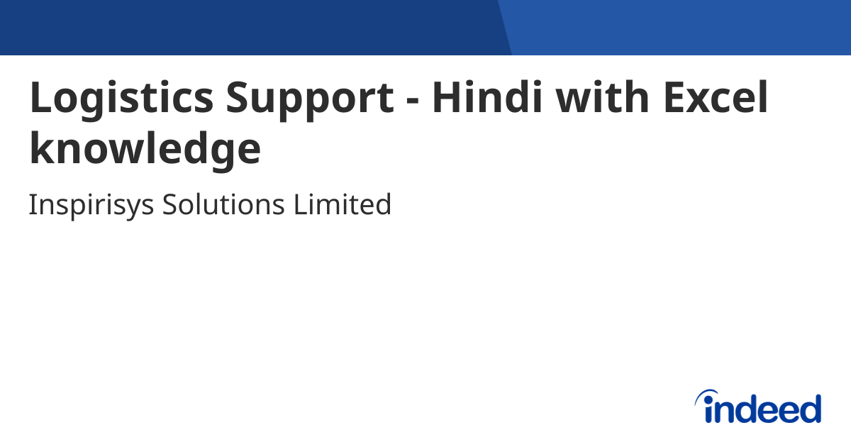 Logistics Support - Hindi with Excel knowledge - Chennai, Tamil Nadu ...