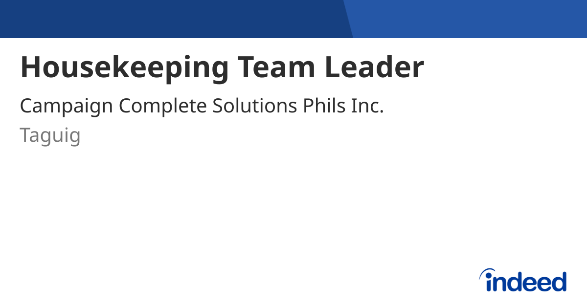 Housekeeping Team Leader - Taguig - Indeed.com