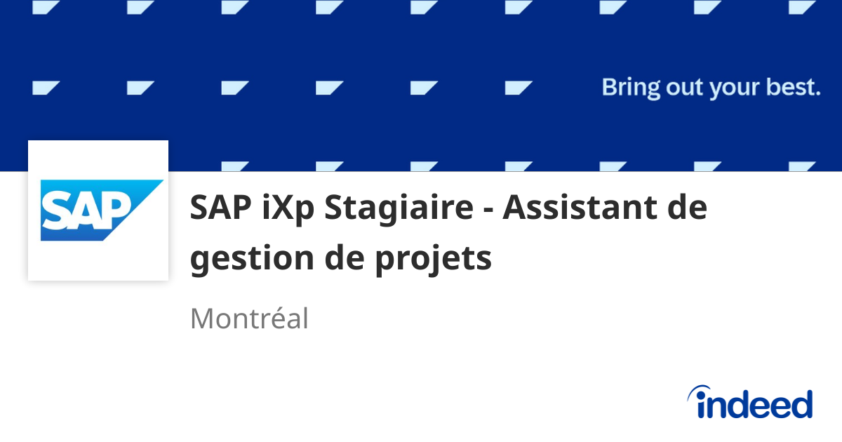 SAP iXp Stagiaire - Assistant de gestion de projets - Montréal, QC ...