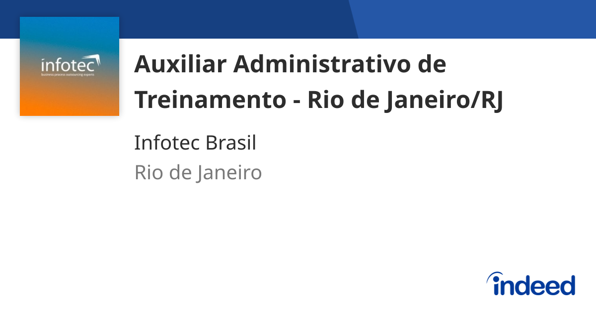 Auxiliar Administrativo de Treinamento - Rio de Janeiro/RJ - Rio de Janeiro, RJ - Indeed.com