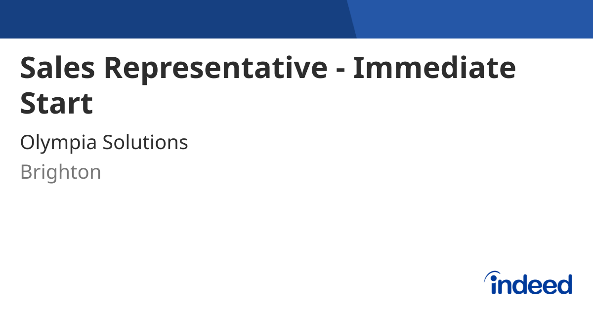 Sales Representative - Immediate Start - Brighton BN1 3WB - Indeed.com