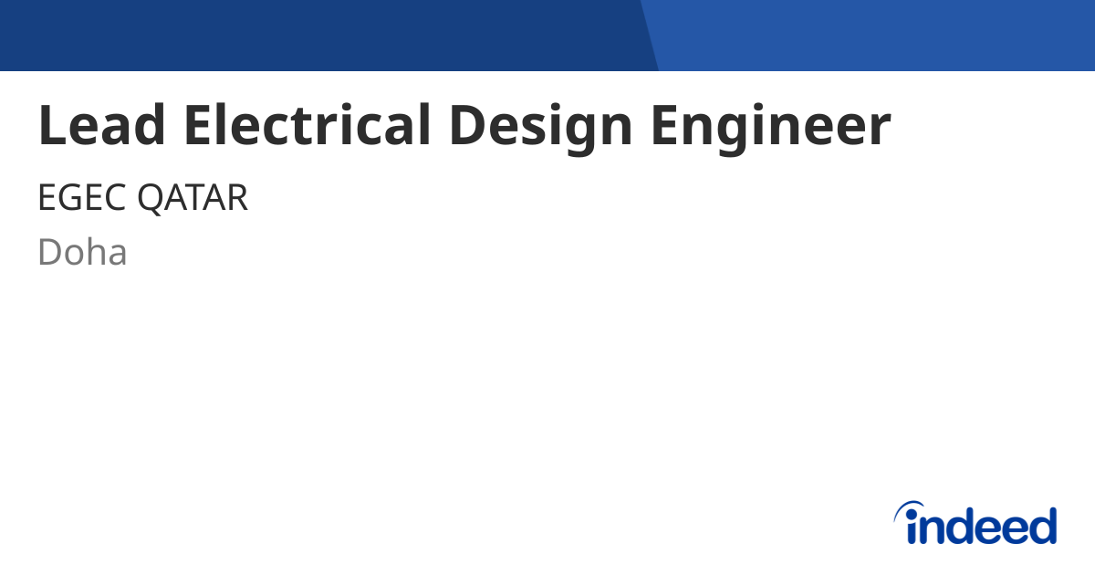 Lead Electrical Design Engineer - Doha - Indeed.com