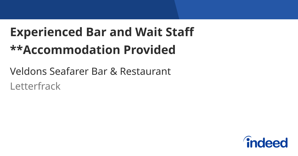 Experienced Bar Staff **Accommodation Provided - Letterfrack, County ...