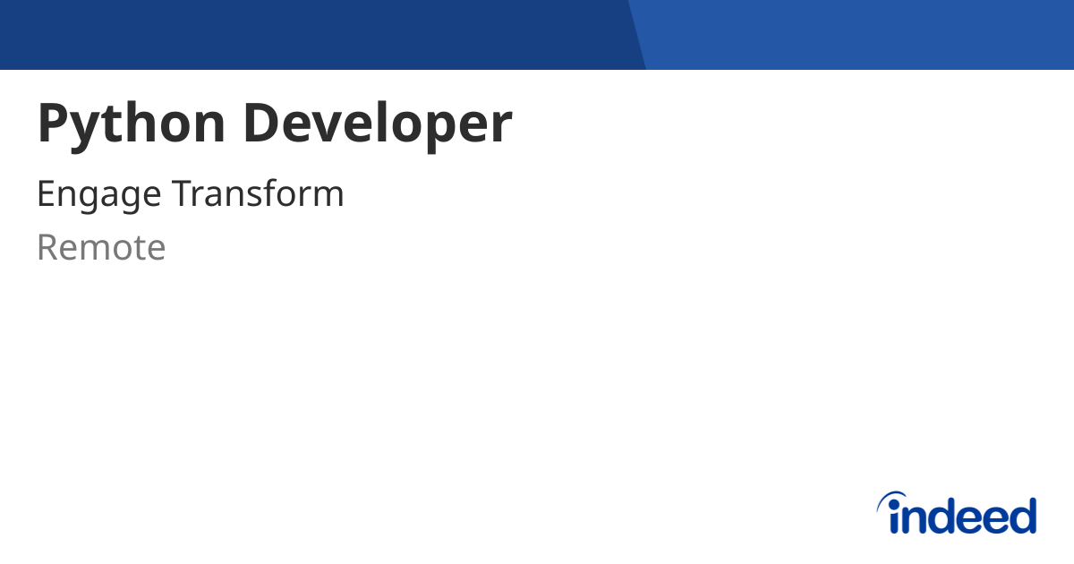 Python Developer - Remote - Indeed.com