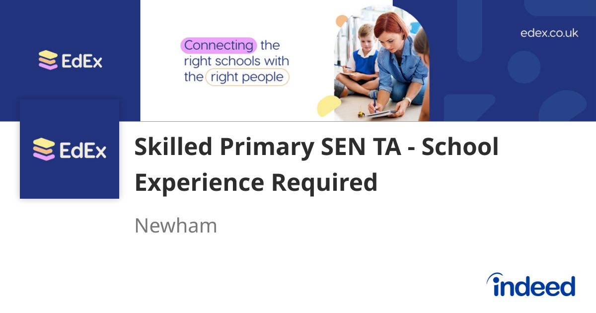 Skilled Primary SEN TA - School Experience Required - Newham - Indeed.com
