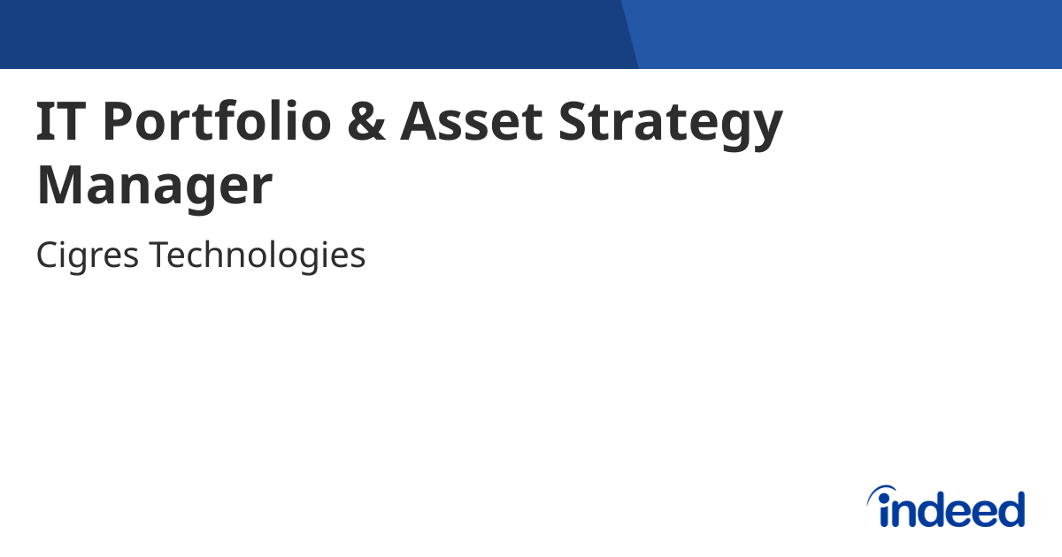 IT Portfolio & Asset Strategy Manager - Bengaluru, Karnataka - Indeed.com