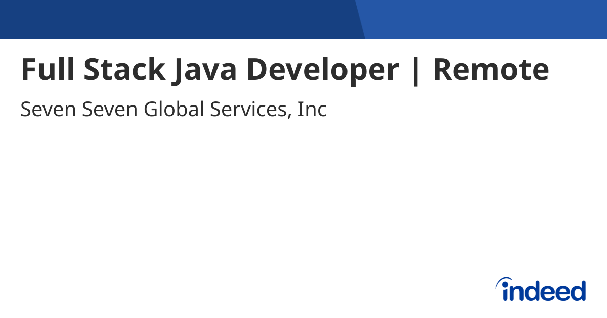 Full Stack Java Developer | Remote - Philippines - Indeed.com