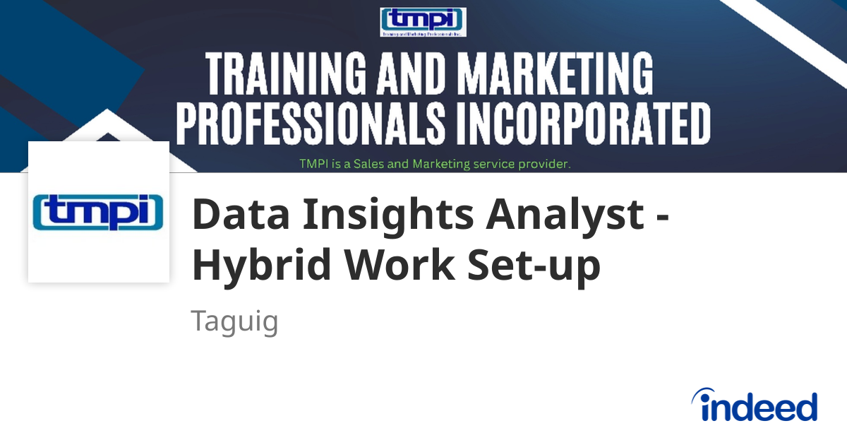 Data Insights Analyst - Hybrid Work Set-up - Taguig - Indeed.com