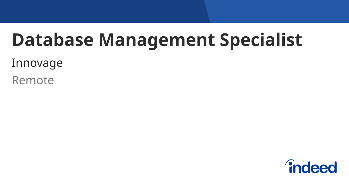Database Management Specialist - Remote - Indeed.com