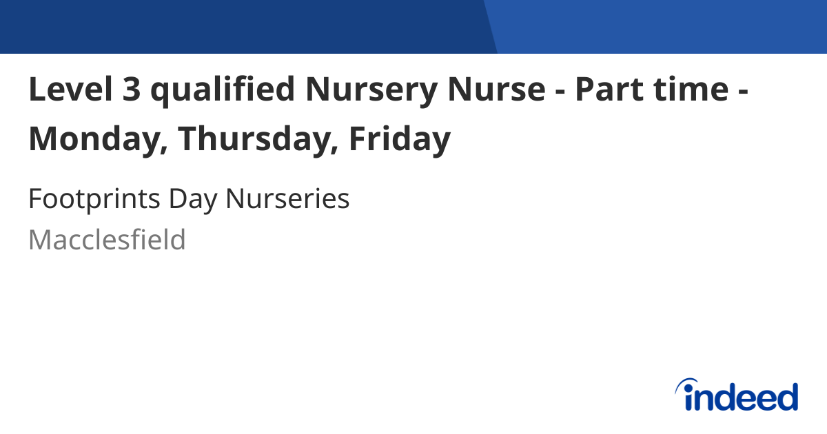 Level 3 qualified Nursery Nurse - Part time - Monday, Thursday, Friday ...