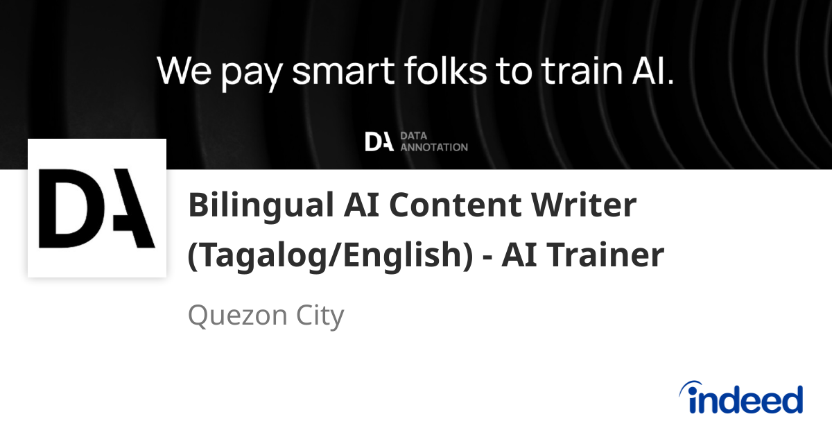 Bilingual AI Content Writer (Tagalog/English) - AI Trainer - Quezon ...