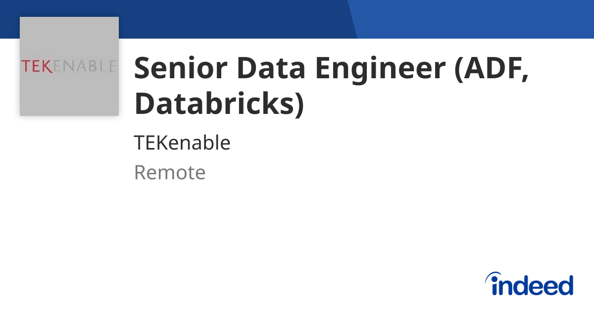 Senior Data Engineer (ADF, Databricks) - Remote - Indeed.com