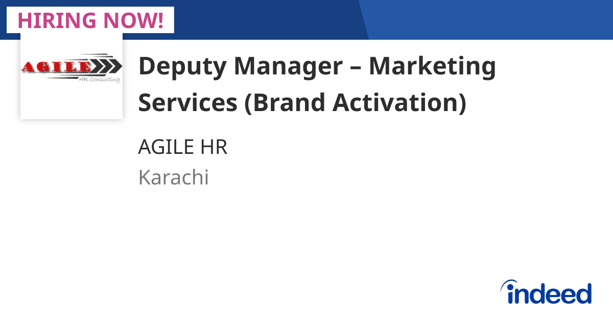 Deputy Manager – Marketing Services (Brand Activation) - Karachi ...