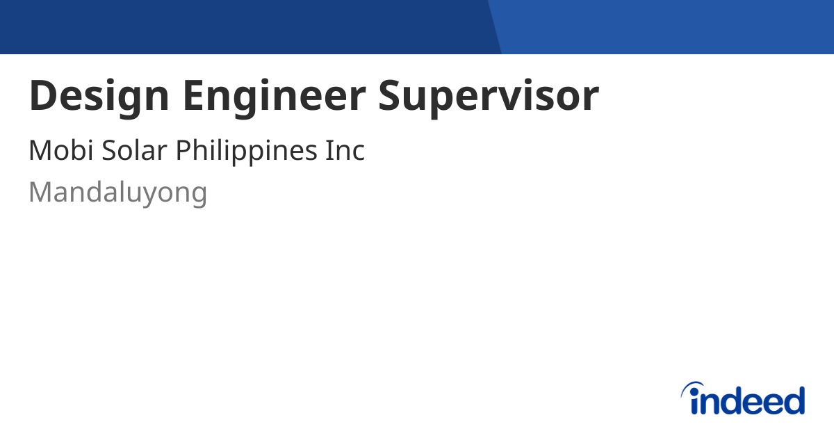Design Engineer Supervisor - Mandaluyong - Indeed.com