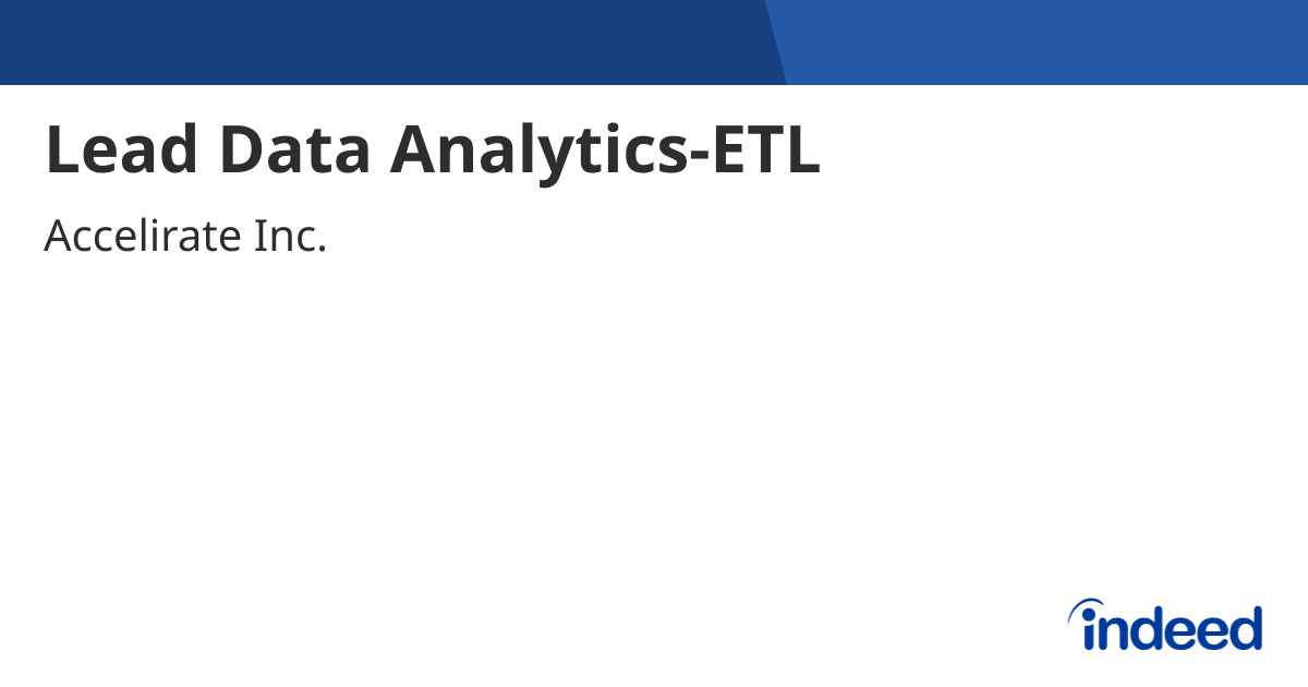 Lead Data Analytics-ETL - Pune, Maharashtra - Indeed.com