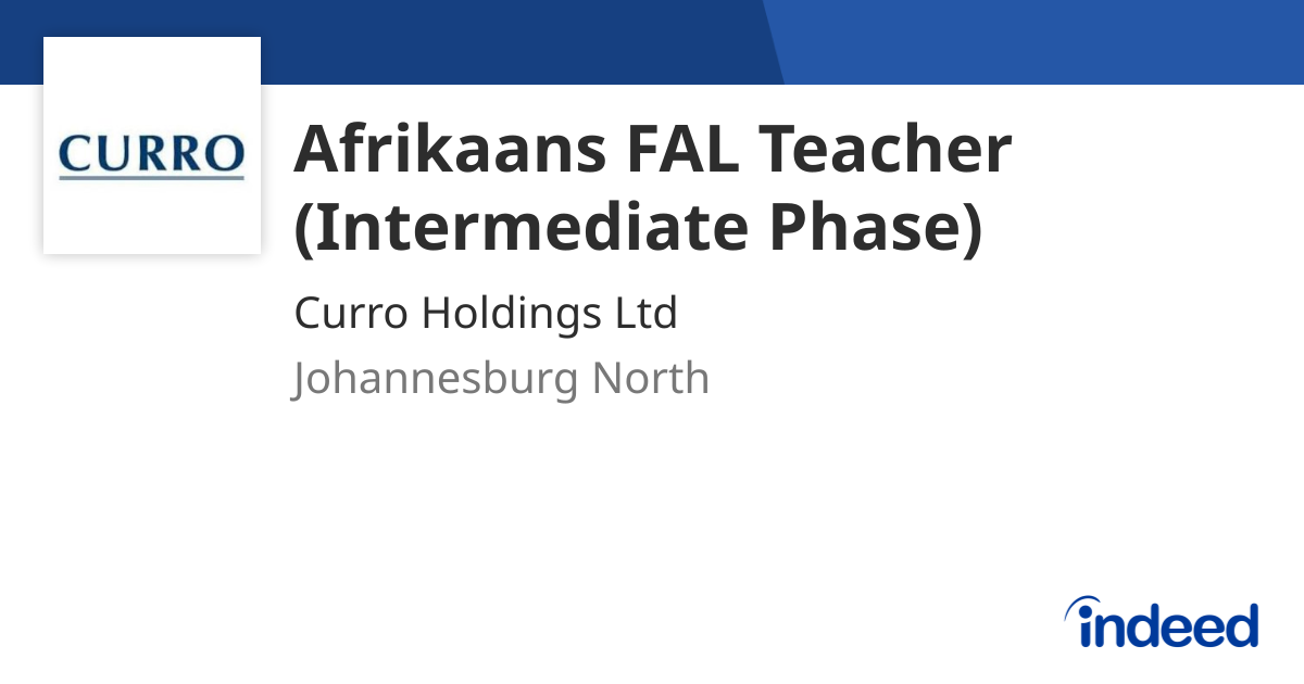 Afrikaans FAL Teacher (Intermediate Phase) - Johannesburg North ...