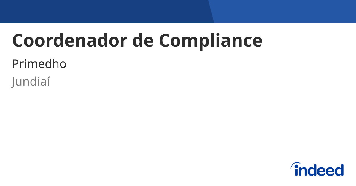 Coordenador de Compliance - Jundiaí, SP - Indeed.com